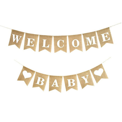 welcome baby 拉旗麻布燕尾旗生日周岁派对装饰拉旗