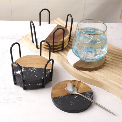Acacia wood marble spliced coaster, coffee shop wooden mat,