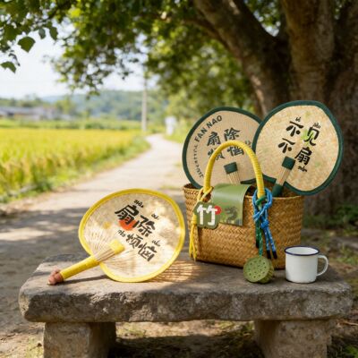 Fan eliminates troubles, fan embroidery, old-fashioned pu f
