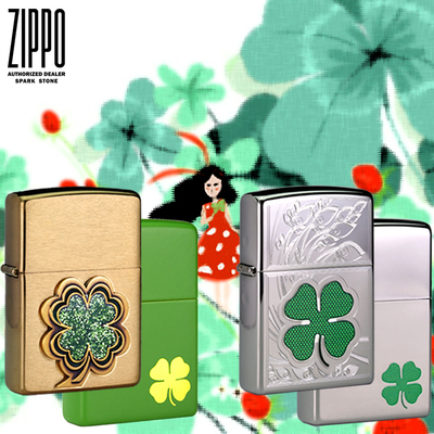 幸运四叶草zippo纯铜镜面打火机