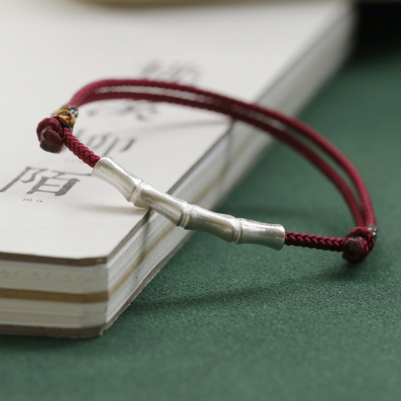 银竹报平安 S925银手链红绳脚链女编织转运珠男手绳情侣礼物腕饰_虎窝淘