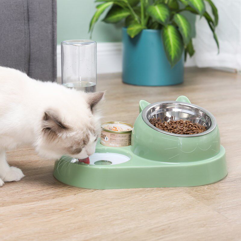 猫碗狗盆宠物自动饮水一体二合一陶瓷双碗防打翻狗狗食盆猫咪用品