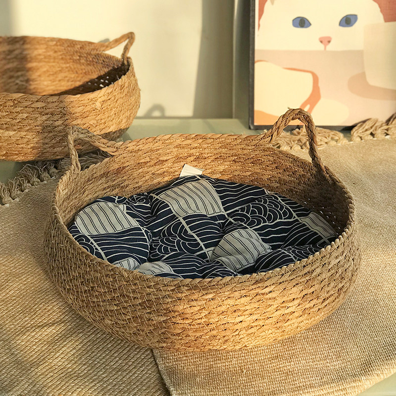 藤编猫窝四季通用猫咪睡觉用垫子夏季猫抓板产夏天凉窝可拆洗草编