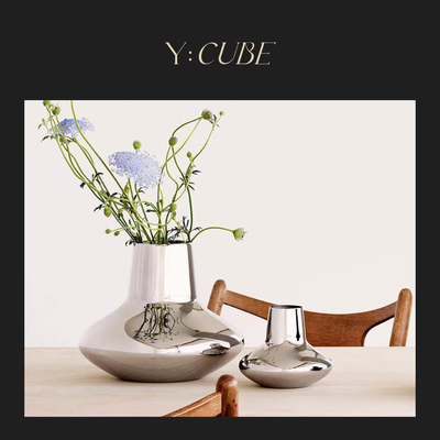 现货Y:CUBE丹麦Georg Jensen Koppel乔治杰森餐厅不锈钢花瓶摆件