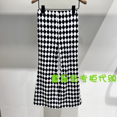little moco专柜正品25年夏女童棋盘格修身微喇长裤KBE2PAT011