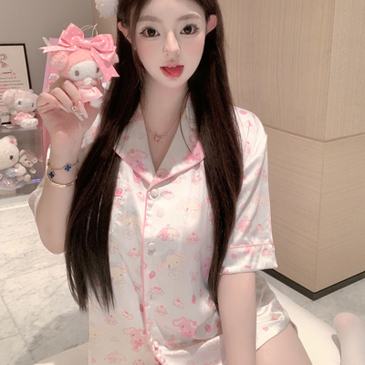 捞捞酱「双子甜点兔」原创可爱冰丝睡衣女夏2025新款纯欲风家居服