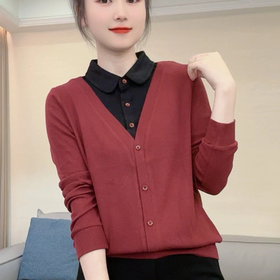 秋季新款翻领卫衣气质百搭显瘦宽松假两件上衣休闲洋气棉质POLO衫