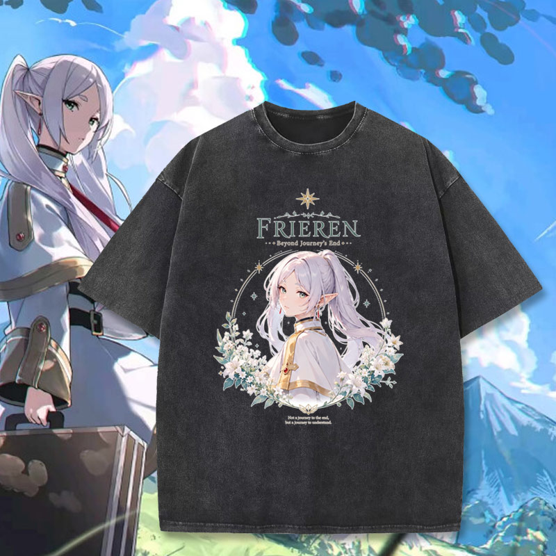 葬送的芙莉莲动漫周边二次元衣服男女做旧水洗短袖T恤夏半袖jl
