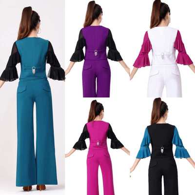 吉特巴春秋新款女百搭斜扣双层马甲广场舞拉丁舞三步踩演出舞蹈服