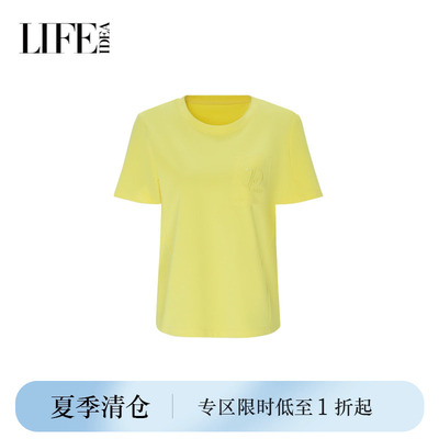 莱芙艾迪儿高支高密棉T恤简约休闲短袖上衣打底衫1E1T21075