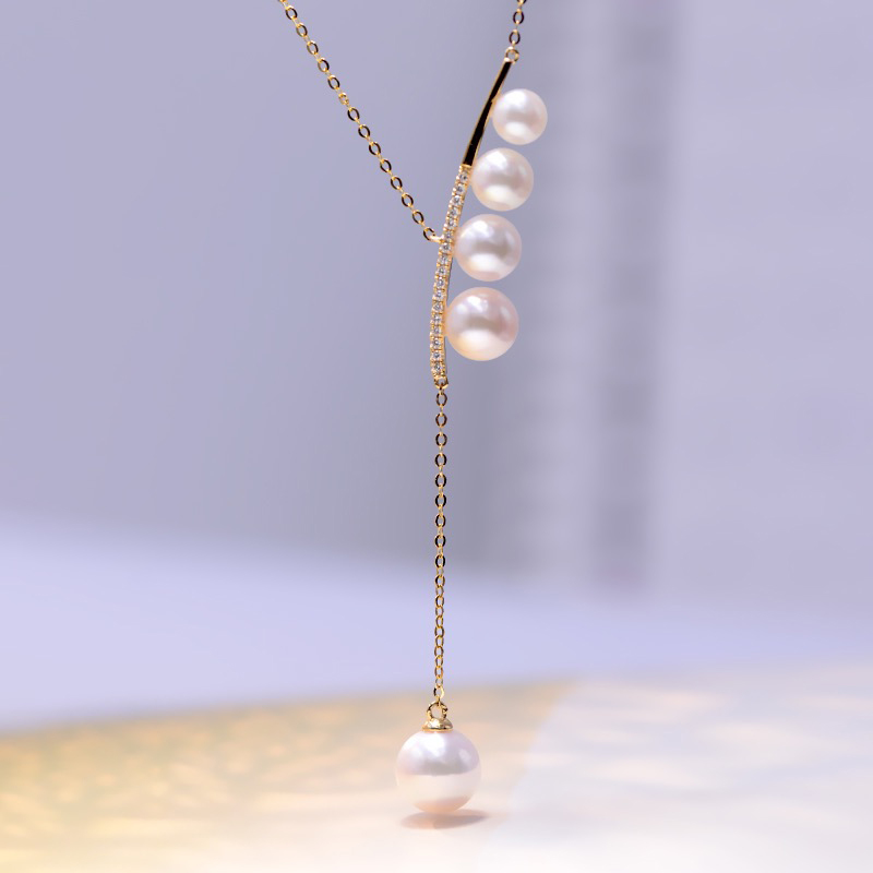 DIY珍珠配件 S925纯银套链空托时尚多珠Y字项链吊坠一体链银托女_虎窝淘