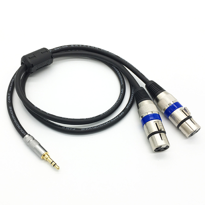 3.5一分二转2卡侬公/母 2XLR 3.5mm转双卡农 电脑连调音台音频线