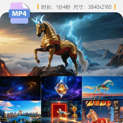 高清2026马年神话熔岩战马春节烟花星空奔跑万马奔腾电影视频素材