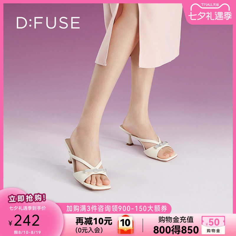 DFuse迪芙斯夏季方头烫钻蝴蝶结时装凉拖鞋女DF32110310