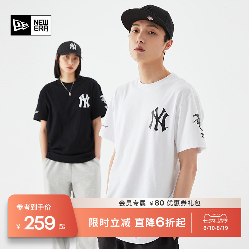 New Era纽亦华MLB男女NY印花T恤圆领情侣时尚短袖春夏