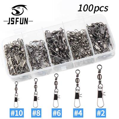 苦茶八字环100pc/盒钓鱼连接器Swivels互锁销轴承滚动旋转卡扣