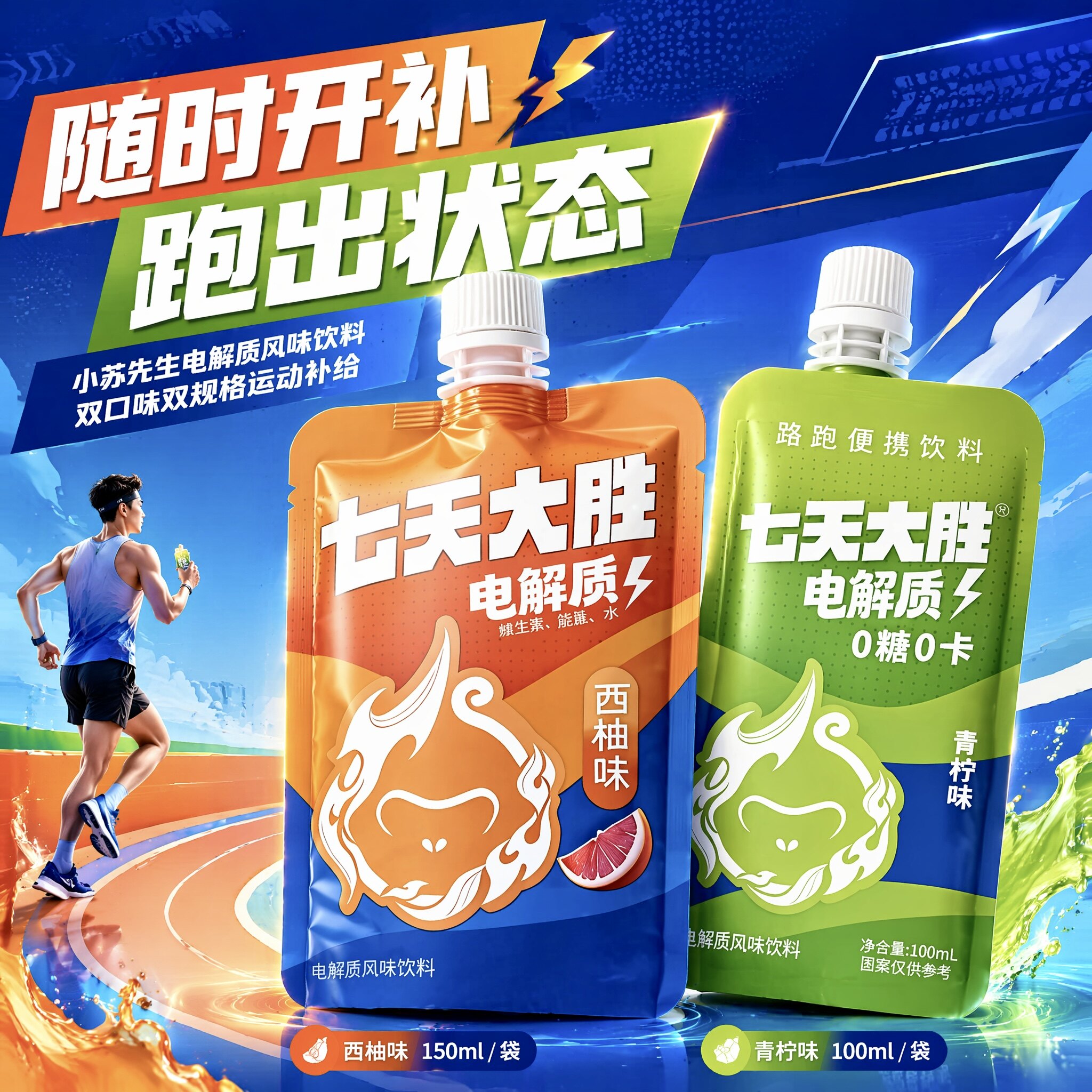 七天大胜电解质水混合装西柚青柠软包装马拉松路跑步运动补给袋装