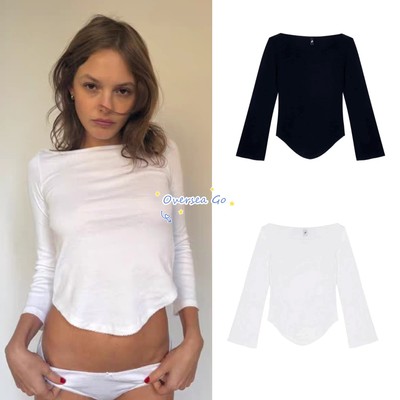 复古一字肩短款花边七分袖T恤女