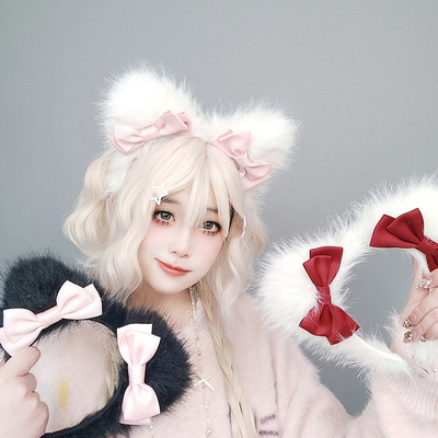日系甜美蝴蝶结猫耳发饰漫展lo娘头饰洛丽塔猫耳发箍猫尾巴套装