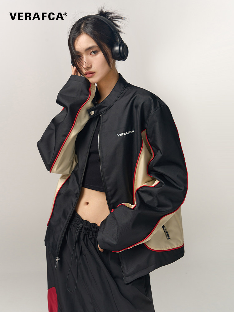 VFC/VERAF CA美式复古拼接撞色机车服潮流痞帅赛车情侣夹克外套_虎窝淘