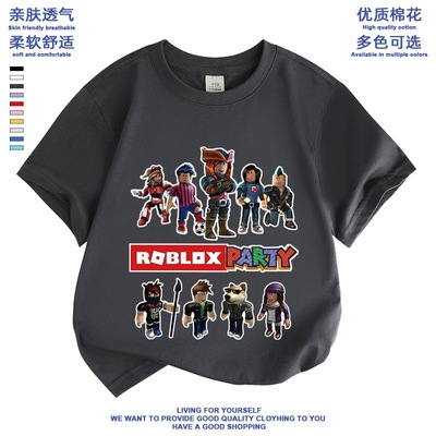 roblox衣服男童短袖t恤夏季纯棉上衣儿童短裤套装罗布乐思半袖衫T