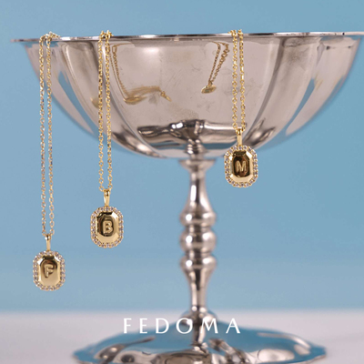 官方授权Fedoma专属定制立体字母雕刻宝石镶嵌吊坠牌高级小众项链