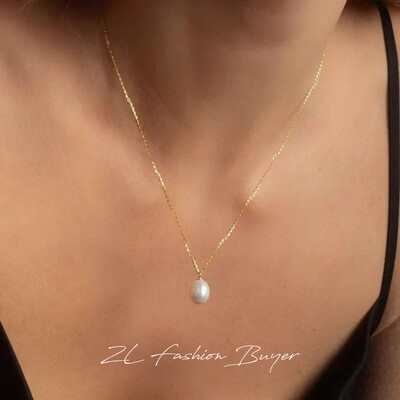 官方授权Fedoma简约椭圆天然珍珠吊坠百搭气质项链轻奢小众礼物