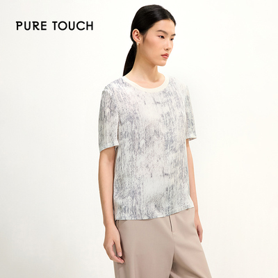puretouch女士含桑蚕丝圆领短袖T恤夏季2025款简约时尚上衣打底衫
