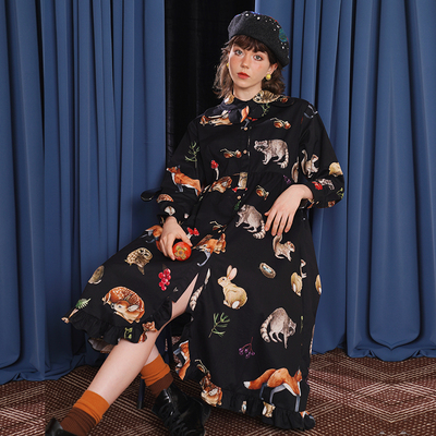 原创法式复古印花连衣裙