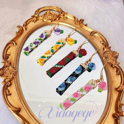 diy串珠材料包手工日本miyuki古董珠手工挂画手机链红玫瑰花视频