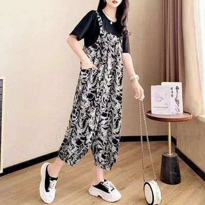 胖mm大码洋气背带裤女夏薄款宽松裙裤遮肉显瘦减龄阔腿连体长裤子