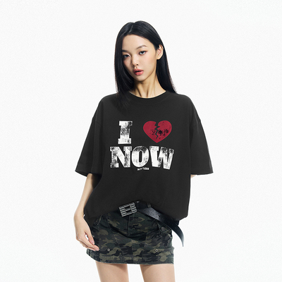 BONELESS碎心磨损印花短袖T恤夏季新款凉感速干宽松圆领体恤男女