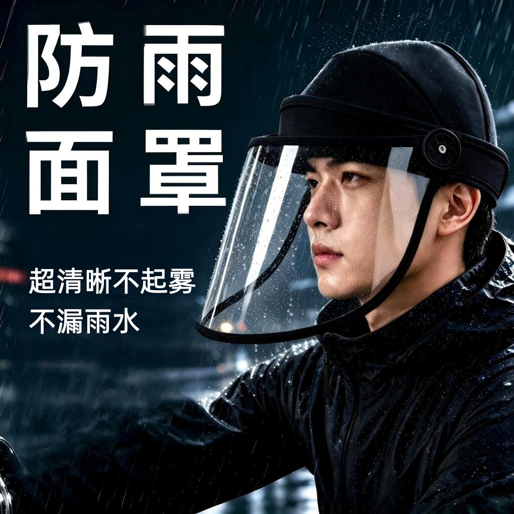 骑行防雨面罩户外遮雨帽骑电动车防雨防风帽女护脸透明面罩挡雨帽