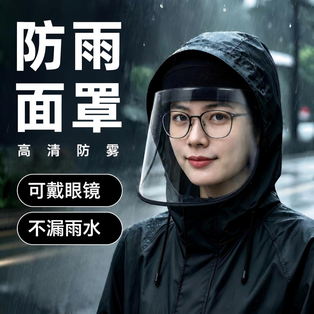 骑行防雨面罩户外遮雨帽骑电动车防雨防风帽女护脸透明面罩挡雨帽