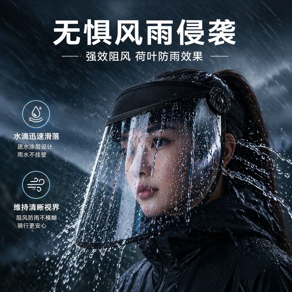 遮雨帽骑电动车防雨防风帽男女护脸透明面罩挡雨帽炒菜做饭防油溅
