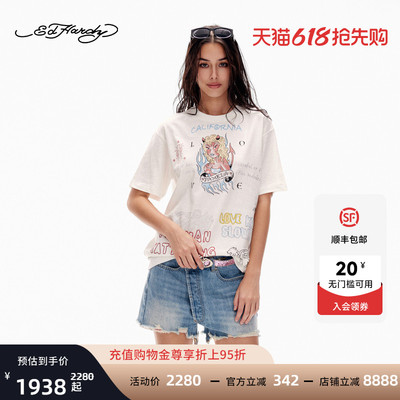 Ed Hardy埃德哈迪2026夏季新款女士烫钻圆领宽松短袖T恤E1SBW202