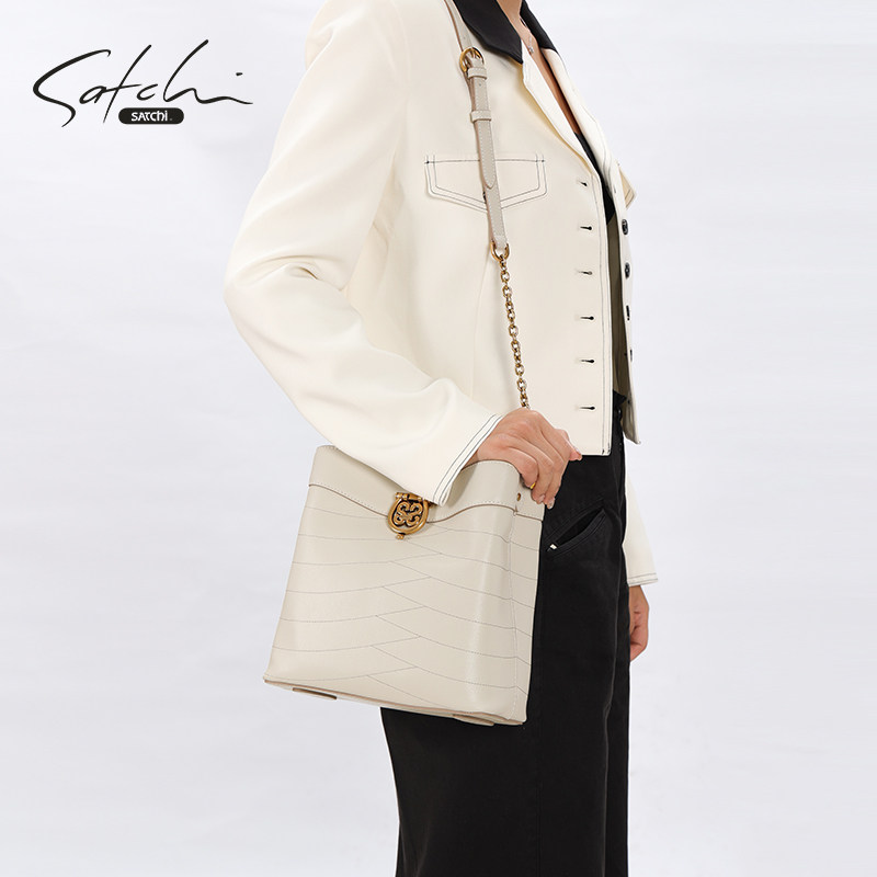 SATCHI/沙驰品牌女包轻奢时尚水桶包大容量单肩腋下包链条斜挎包_虎窝淘