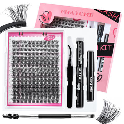 False eyelashes 10-16mm curled mixed set with adhesive假睫毛