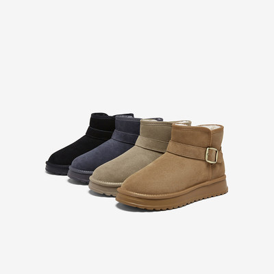 百思图2025冬季新款雪地靴时尚简约户外休闲男短靴25001DD5