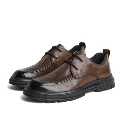 百丽男鞋圆头休闲皮鞋男士2023冬新真皮高档皮鞋爸爸鞋子8CF01DM3