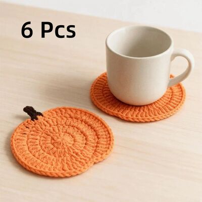 6 Piece Cartoon Halloween Crochet Pumpkin Coaster Hand-woven