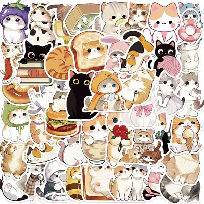 50pcs Cartoon Cute Cats Stickers Decals For Laptop Notebook