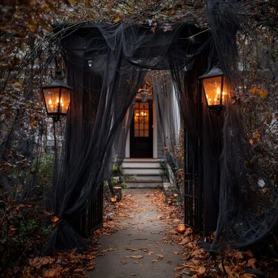 Black Sheer Tulle Fabric, Gothic Table Runner & Arch Drapes,