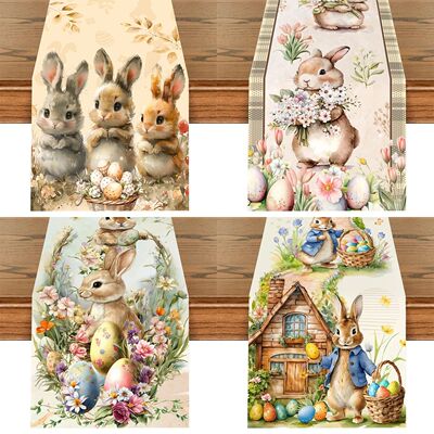 Easter Bunny Egg Floral Polyester Table Runner Wedding Decor