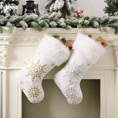 Christmas Decorations Flannelette Pearl Snow Christmas Socks