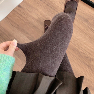 大菱格咖啡色连裤袜烟灰色打底裤