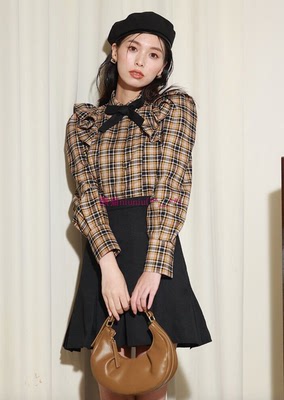 甜美荷叶假两件蝴蝶结系带连衣裙