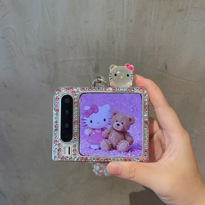 可爱趴趴kt猫适用摩托罗拉razr5/60pro折叠屏40ultra手机壳OPPOfindN3flip手链努比亚vivoxflip水钻爱心小米2