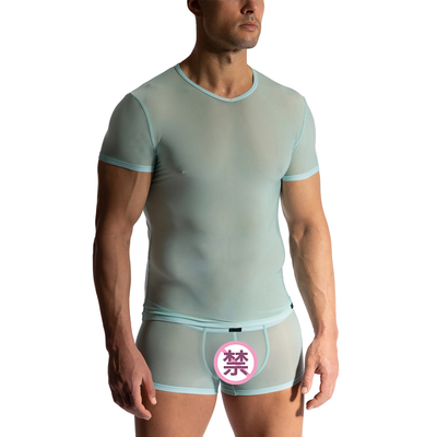 MANSTORE V领短袖T恤 奢华透视柔软透气性感修身男士 2-06192