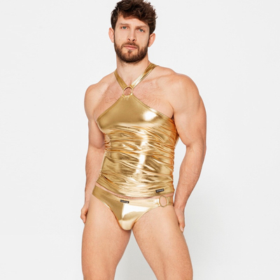 MANSTORE交叉金色环扣修身背心